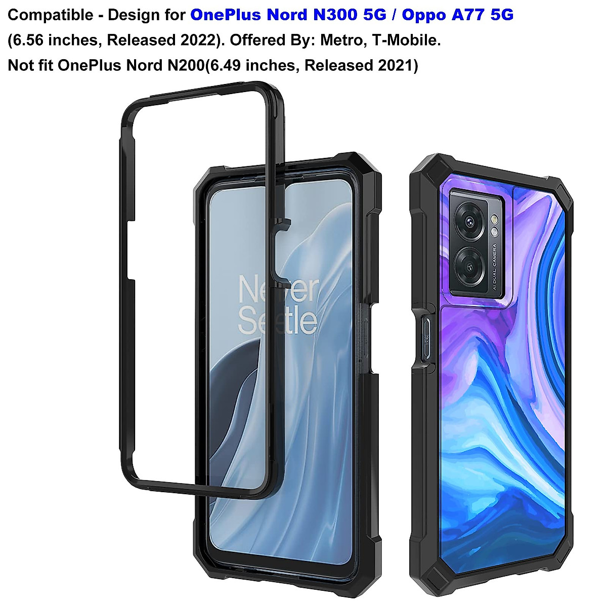 Ailiber Case for One Plus Nord N300 5G, Oppo A77 5G Case with Screen Protector, Dual Layer Structure Protection, Shockproof Corner TPU Bumper, Military Grade Phone Cover for 1 Plus N300 5G-Blue Purple