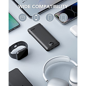 VRURC Portable Charger Built-in Cables and AC Wall Plug, USB C Power Bank 10000mAh, [2023 Upgraded Version] Phone Charger Compact Lightweight External Battery Pack for Smart Phones, Tablets etc-Black