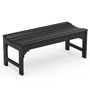 VINGLI Outdoor Bench Garden Bench HDPE Porch Bench, Poly Lumber Patio Bench, Oversized Park Bench All-Weather 800 lbs Weight Capacity (Black)