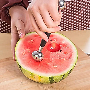 Double-Sided Fruit Melon Baller Spoon, 2 in 1 Stainless Steel Melon Ballers Melon Scoop for Watermelon Cantaloupe Ice Cream,18cm, Black/Silver