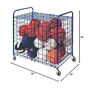 Champion Sports Portable Ball Cart with Lockable Hinge Cover - Sports Equipment Storage Locker with Caster Wheels - Ball Organizer Holds 24 Sports Balls, Mobile Locking Ball Cage (Full Size)