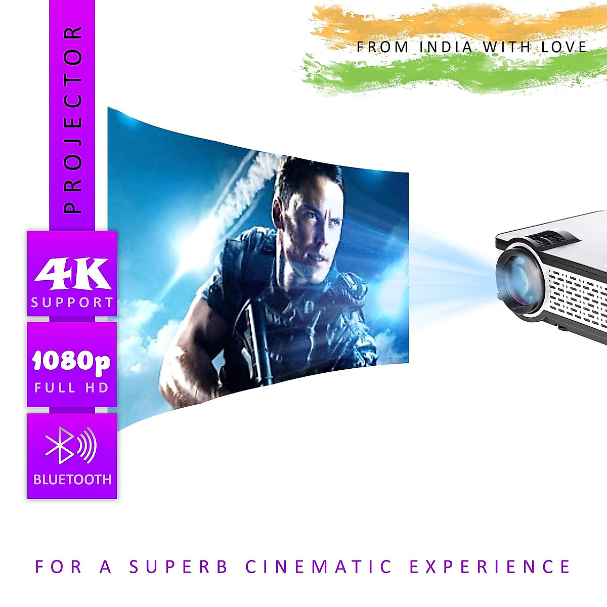 Egate Bluetooth Projector, Full HD 1080p Native with 4k TV stick support, 300 ANSI, 210" Max Screen Size | Inbuilt Speaker | AV, VGA, HDMI, SD Card, USB, Audio Out | (i9 Pro-Max, Black)