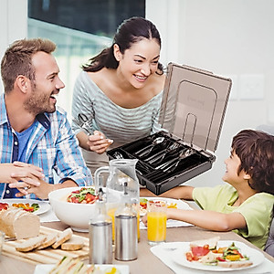 SUICGYU Silverware Organizer with Lid for Drawer, Plastic Utensil Holder for Countertop, Flatware Organizer Cutlery Tray with Cover 5 Compartments (2 Layer-Black)