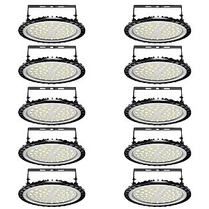 Viugreum 10 Pack 200W UFO LED High Bay Lights, 20000LM 6500K Daylight White Ultra Thin Highbay Light Fixtures, 110V IP65 Waterproof Bay Lighting for Garage Factory Warehouse Gym
