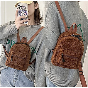 Hikuality Cute Plush Backpack Mini Shoulder Bags Casual Purse Handbags With Adjustable Shoulder Straps for Everyday Use (Brown)