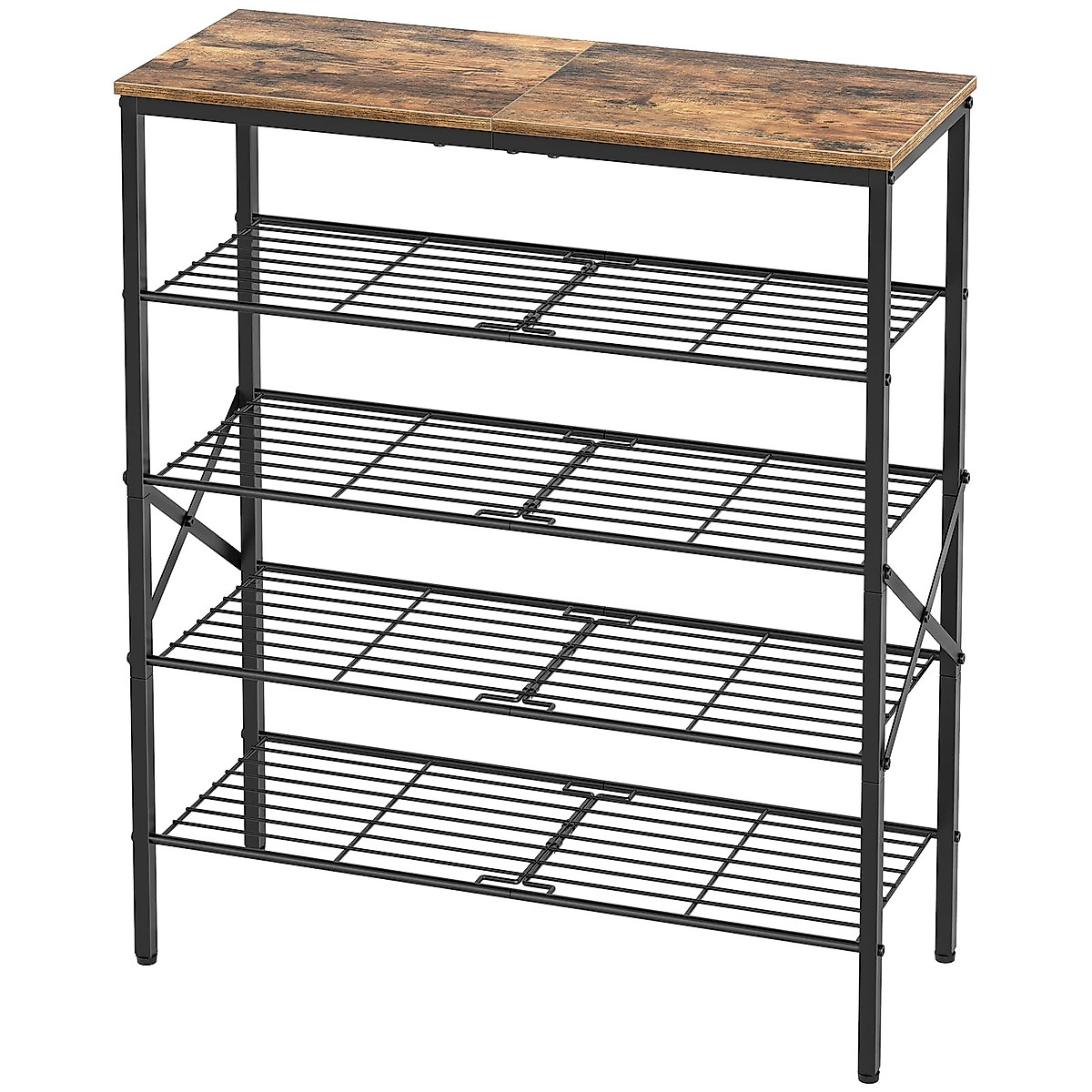 YATINEY 5-Tier Shoe Rack, Shoe Storage for Entryway and Closet, Free Standing Shoe Organizer with Metal Mesh Shelves, 16-20 Pairs of Shoes, Rustic Brown and Black SS05BR