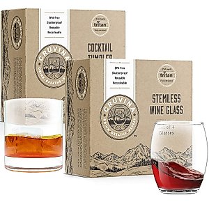 Cruvina Unbreakable Stemless Wine and Whiskey Glasses, 8 Wine Glasses and 8 Whiskey Glasses