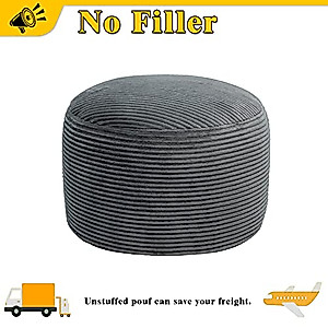 Asuprui Pouf Ottoman Unstuffed,Ottoman Foot Rest, Floor Pouf, Round Pouf Seat, Floor Bean Bag Chair,Foldable Floor Chair Storage for Living Room, Bedroom (Light Gray Pouf Cover)