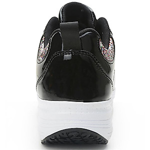 PPXID Women's Platform Sequins Fashion Sneakers Walking Shoes Lightweight Non Slip Running Shoes-Black 7.5 US Size