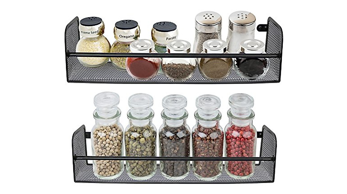 Greenco Wall Mount Spice Racks Set of 2 - Black Mesh Organization