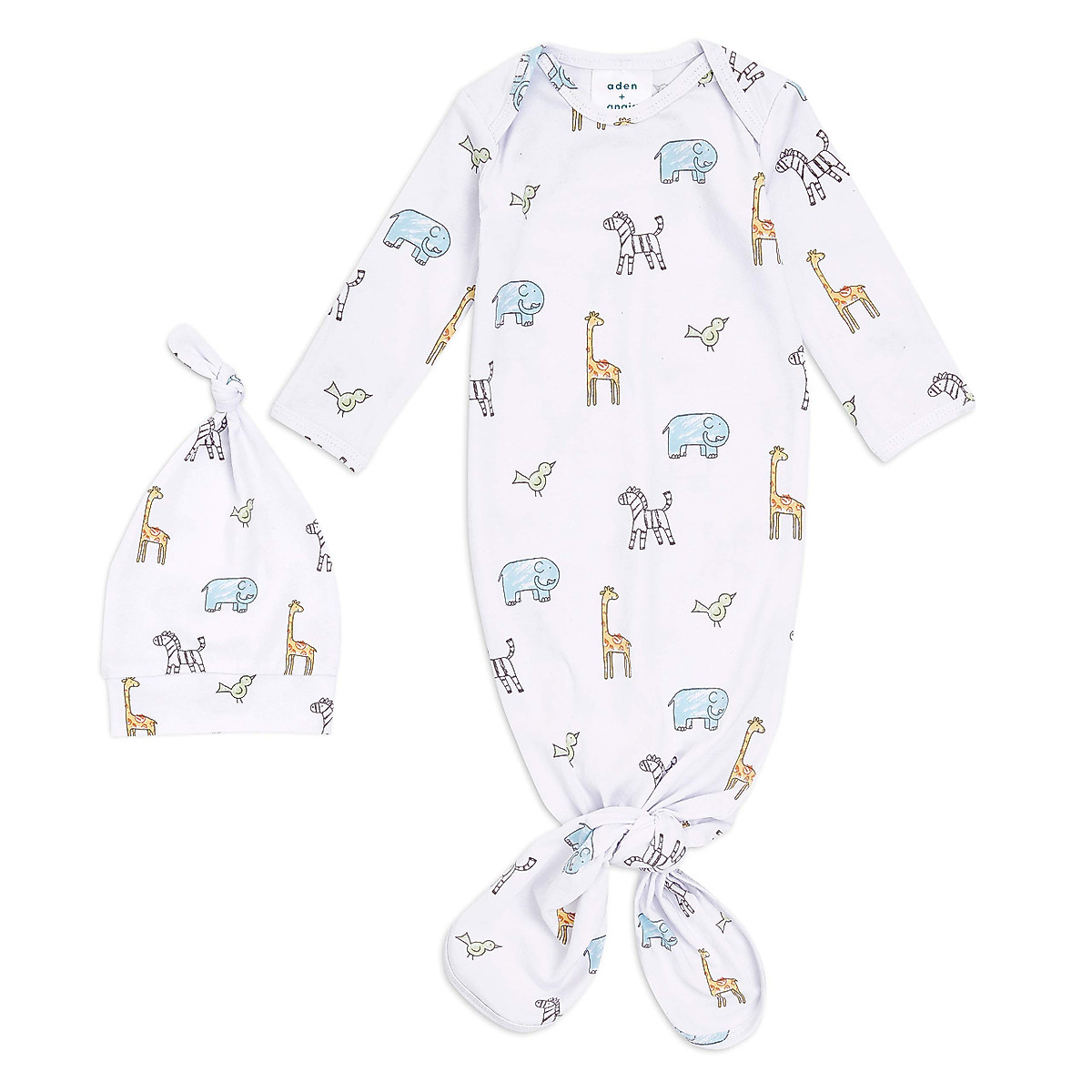 aden + anais Jungle Jam Bundle - Classic Swaddle Blanket 4 Pack - Comfort Knit Knotted Newborn Baby Gown and Hat - Classic Snap Baby Bib 3 Pack