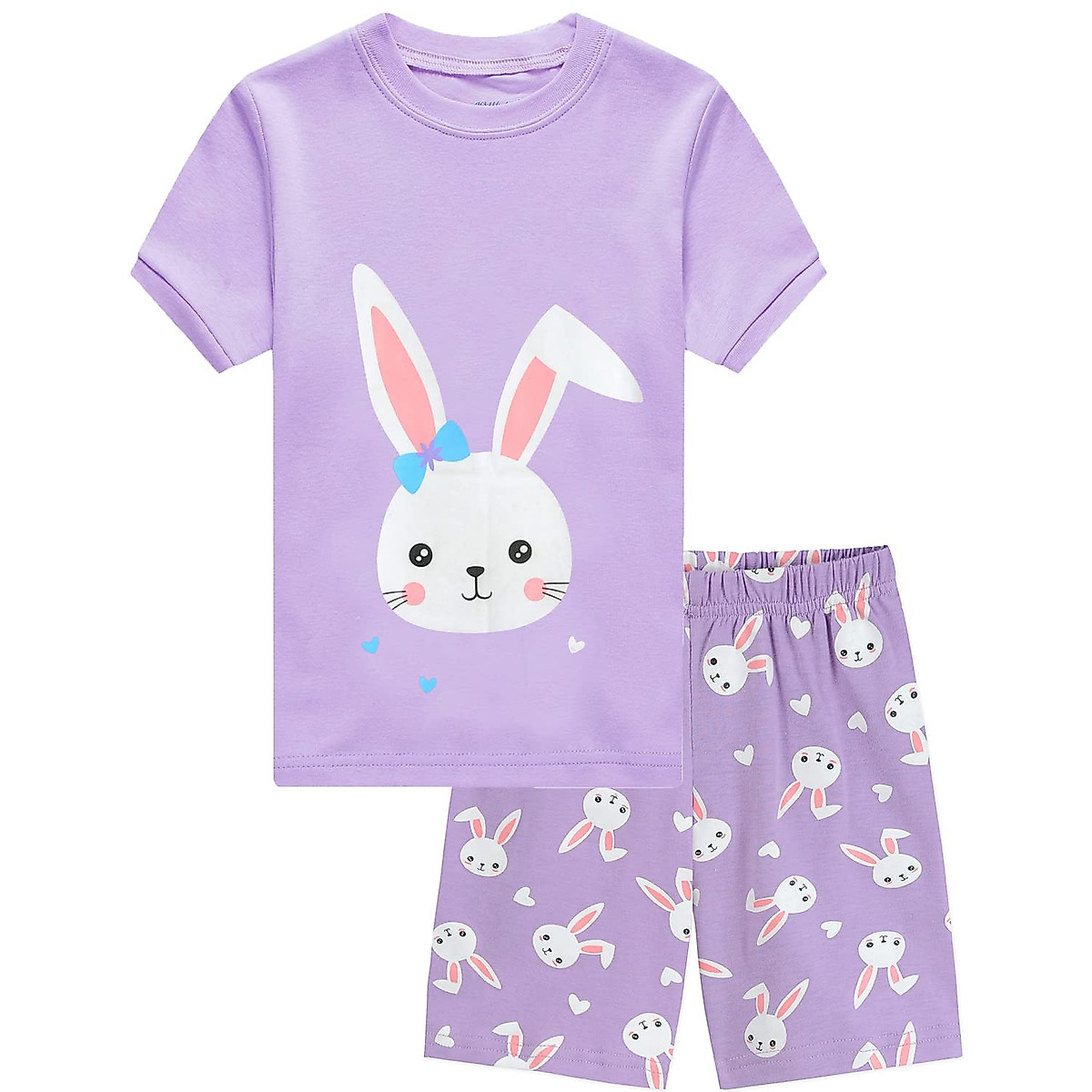 FEDPOP Girls Easter Bunny Pajamas for Kids Short Pjs Toddler Rabbit Sleepwear Cotton Summer Jammies Short Sleeve T Shirts and Bottoms 2 Piece Pj Clothes Set Size 7