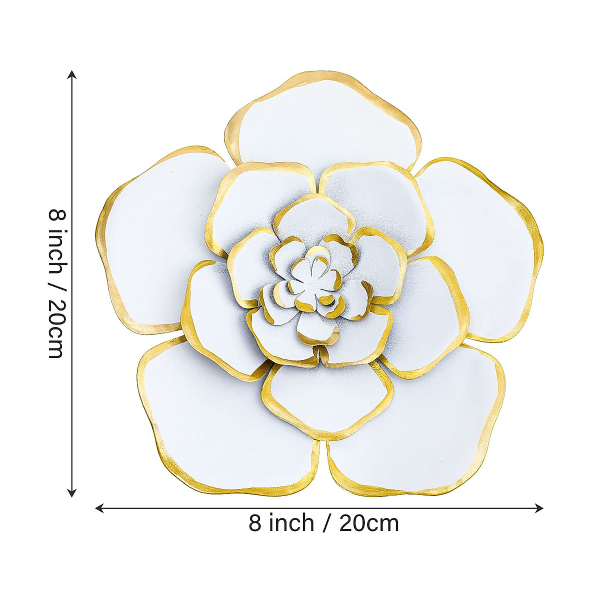 Chuangdi 3 Pieces Large Wall Metal Flowers Multiple Layer Home Decoration for Indoor Outdoor Home Garden Office Living Room Garden Porch Patio (White,8 Inch)