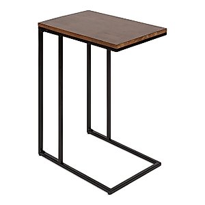 Kate and Laurel Lockridge Modern C-Shape End Decorative Minimalist Accent Table for Storage and Display, 19 x 12 x 27, Walnut Brown and Black