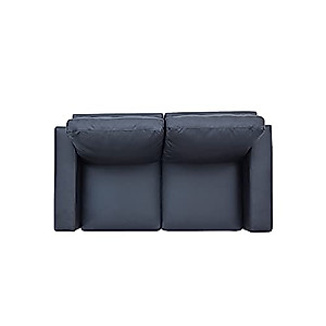 Woanke Sofa Modern Style Loveseat PU Leather Upholstered Couch Furniture for Home or Office, Solid Frame and Wood Legs, Black