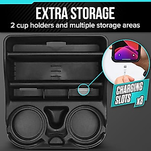 Moblorg Small Center Console for Cars, Trucks, Minivans, SUVs, Vehicle Organizer, Cup Holders, Recycled Plastic, Made in USA (Black)