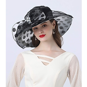 ORIDOOR Women’s Organza Church Tea Party Wedding Fascinator Hat UV-Anti Wide Brim Sun Hats Hat A4-Black …