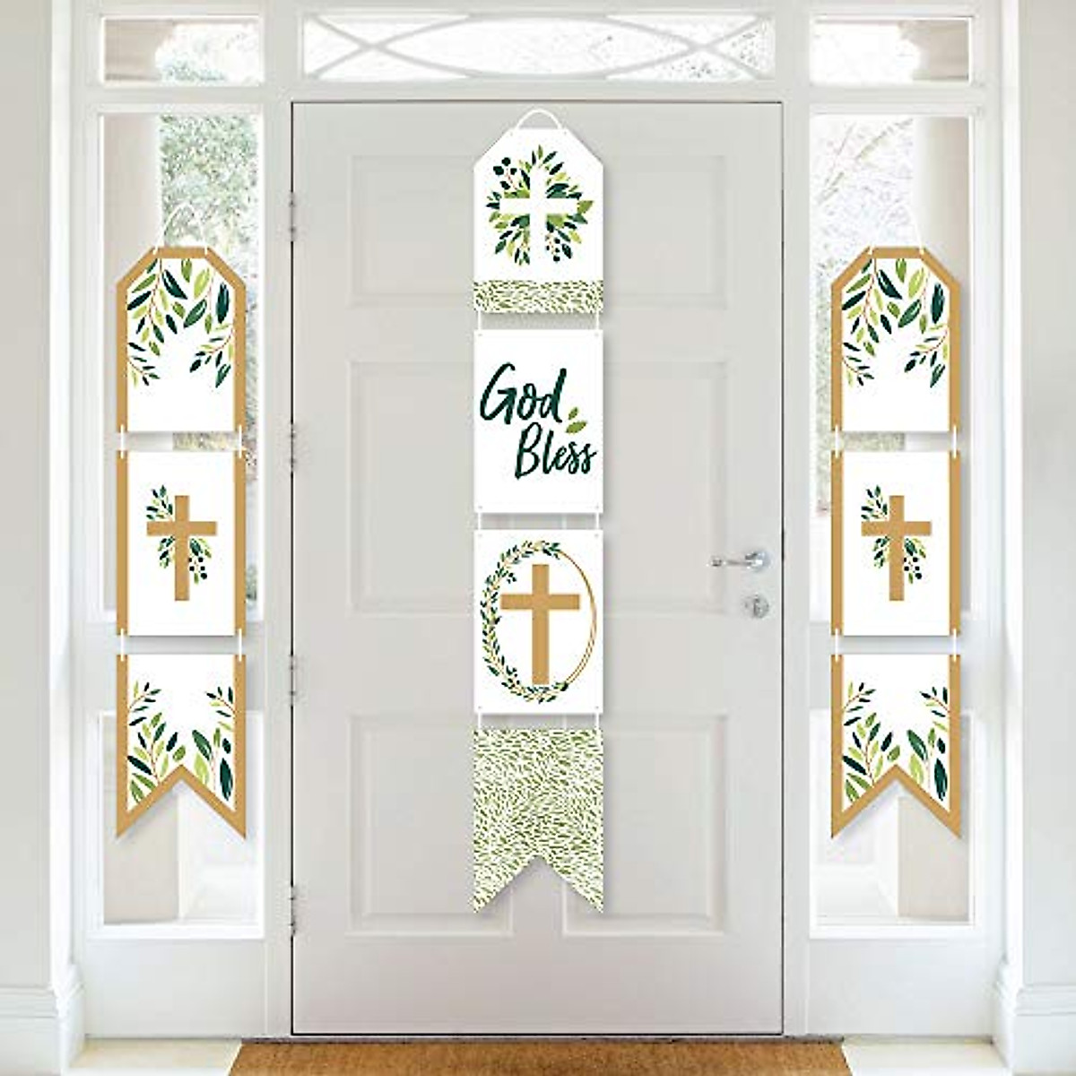 Big Dot of Happiness Elegant Cross - Hanging Vertical Paper Door Banners - Religious Party Wall Decoration Kit - Indoor Door Decor
