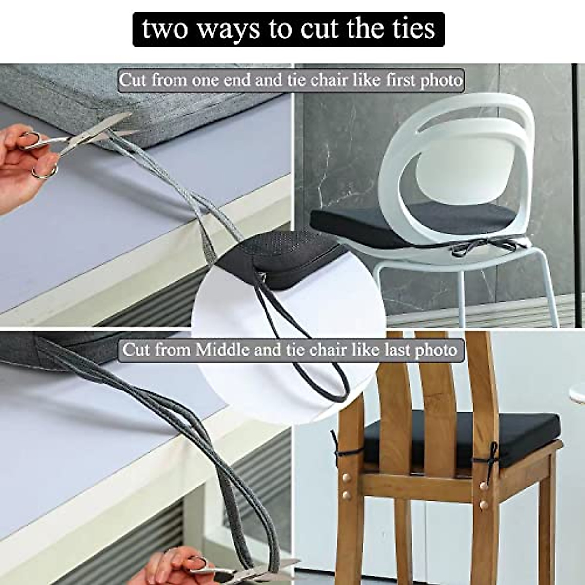 Chair Cushion for Dining Chairs with Ties 4 Pack Non Slip Memory Foam Kitchen Room Chair Pads for Outdoor Patio Furniture 17x16 Inch, Gray