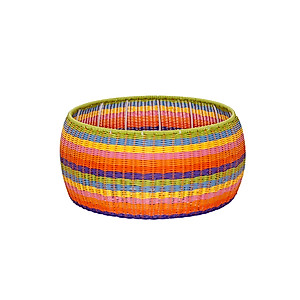 Household Essentials Handwoven Resin Storage Stool Ottoman, Multicolor