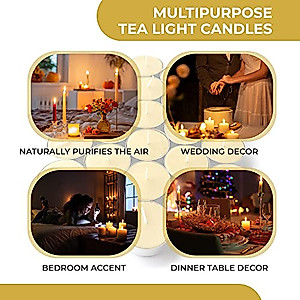 Pure Beeswax Tealights (Pack of 24) Unscented Tea Lights with Light & Natural Honey Scent - Decorative & Handmade Candles for Home, Wedding - 4 Hour Burn Time - Eco Friendly, Smokeless & Clean Burning