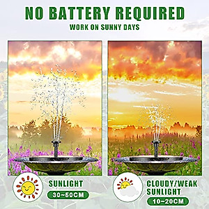 2 Packs Solar Bird Bath Fountain Pump Solar Fountain with 6 Nozzle Solar Powered Bird Bath Floating Solar Fountain Panel Bird Bath Fountain Solar Water Fountain for Garden, Fish Tank, Pond, Pool