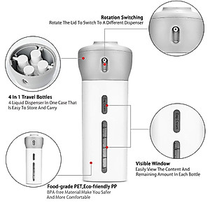 2 Pieces 4 in 1 Travel Dispenser Shampoo Lotion Gel Set Leak-proof Travel Containers Bottles For Toiletries Body Wash Liquid Cream TSA Approved , Grey/Pink (pink+gray)