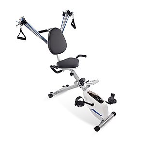 Stamina Foldable Exercise Bike and Strength System With Smart Workout App and 250 Pound Weight Capacity for Home Workout, Gray