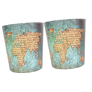 Amosfun 2 Pcs Map Trash Can Vintage Waste Container Garbage Can Office Decor Trash Can for Car Leather Trash Bin Toillet Paper Bin Garbage Container Office Trash Can Indoor U.k.