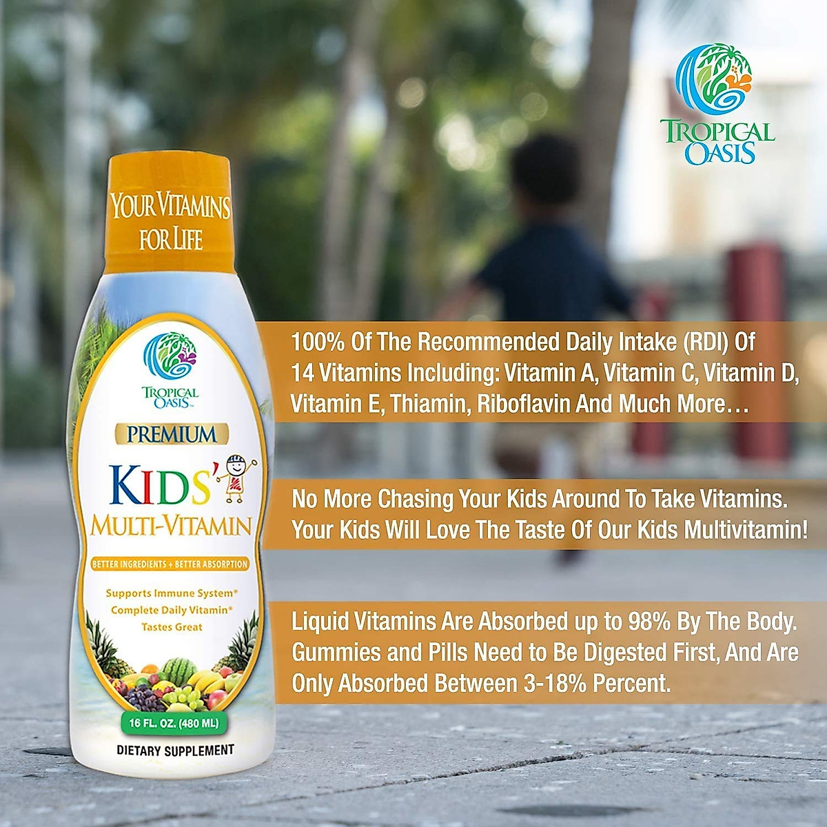 Premium Liquid Multivitamin For Kids | Sugar Free Kids Vitamins | 100% DV of 14 Vitamins for Kids | Multivitamin for Children Ages 4+ | Great Tasting, Non-GMO, Max 98% Absorption Rate- 16 oz, 32 Serv