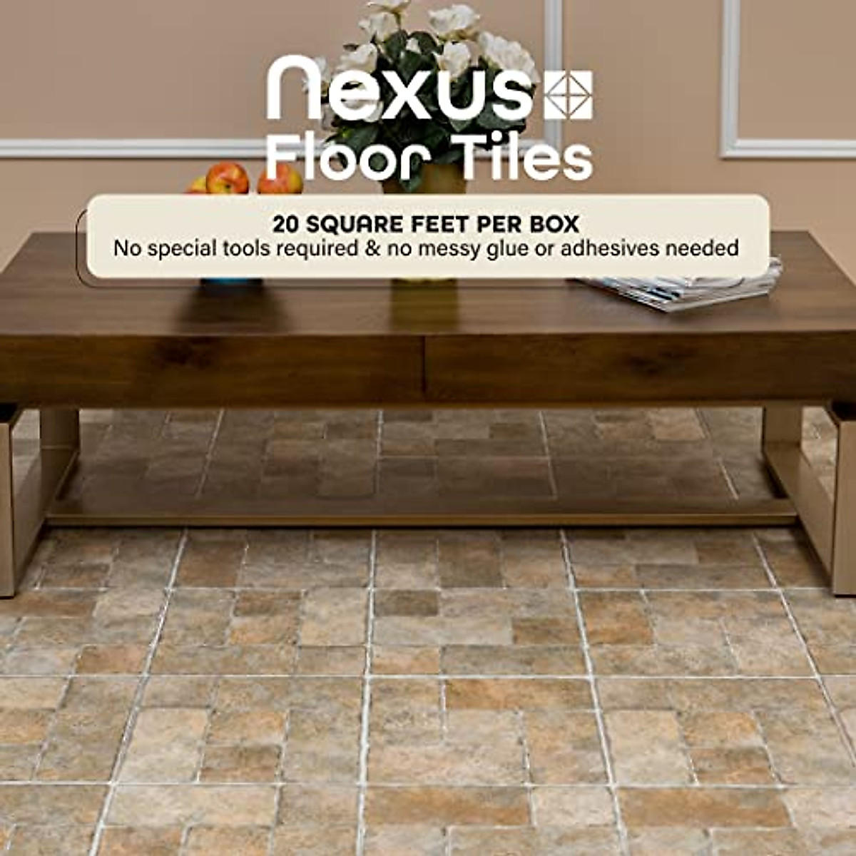 Nexus Self Adhesive 12-Inch Vinyl Floor Tiles, 20 Tiles - 12" x 12", Quartose Granite Pattern - Peel & Stick, DIY Flooring for Kitchen, Dining Room, Bedrooms & Bathrooms by Achim Home Decor