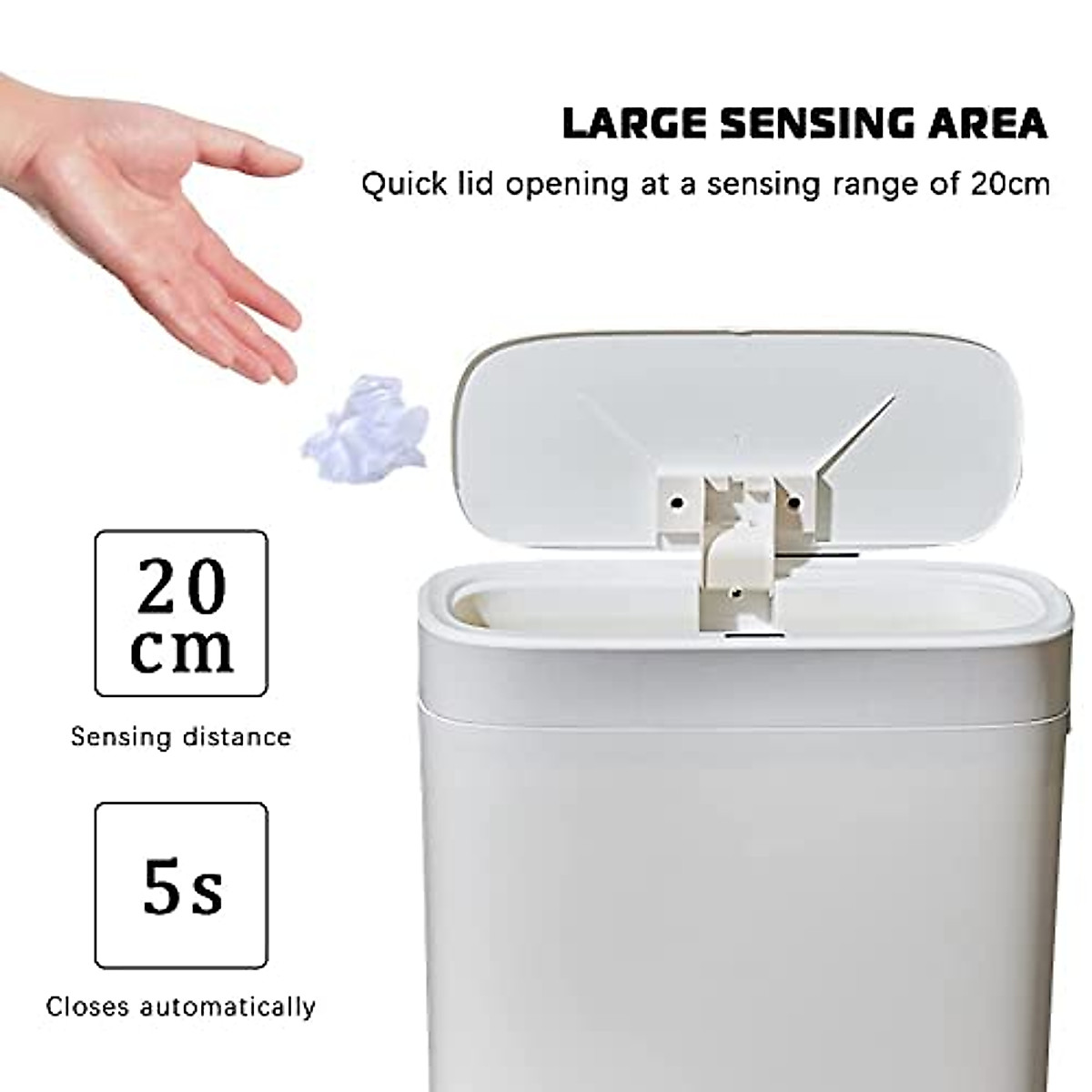 Touchless Trash Can,3.2 Gallon Waterproof Automatic Smart Bathroom Garbage Can with Lid, Slim Motion Sensor Plastic Narrow Trash Bin for Bedroom, Kitchen, Office,RV White