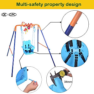 DRM Folding Toddler Swing with Spiral Hanging Toys - Heavy-Duty Indoor Outdoor Baby/Child Swing Set with Safety Seat for 9-36 Months Old