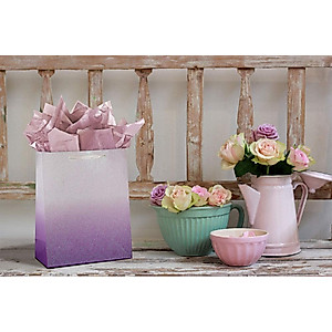 UNIQOOO 12Pcs Ombre Purple Gift Bags Bulk w/ 24 Tissue Paper, 9 x 7 x 4 In, Gradient Pastel Glitter Paper Gift Wrap Bag, Recyclable Gift Packaging for Wedding Birthday Mother's Day Baby Shower Party Favor Décor