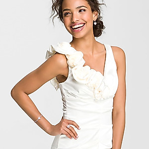 Crysdue Silver Heart Jewelry Set, Cubic Zirconia Dangle Earrings Open Ring Tennis Bracelet Birthday Anniversary Mothers Day Christmas Jewellery Gift for Women/Mom/Wife/Friend