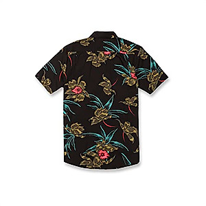 Volcom Men's Regular Marble Floral Short Sleeve Button Down Hawaiian Shirt, Black Combo, X-Large