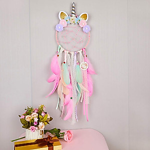 QtGirl Dream Catchers for Kids Unicorn Wall Decor for Girls Bedroom Flower Feather Wall Hanging Decoration