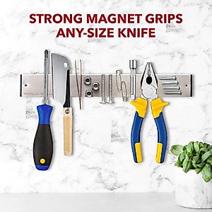 HONJO-MULLER Magnetic Knife Holder for Wall - 12 Inch Steel Knife Magnetic Strip | Home Kitchen Utensil Organizer for Easy Storage | Strong Magnet Strip for Knives and Utensils, Easy to Install
