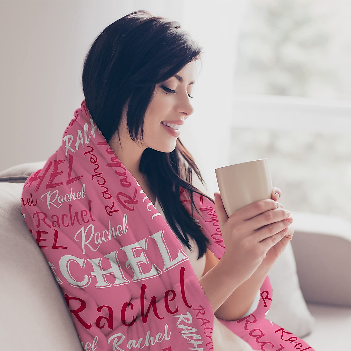 Personalized Name Throw Blanket, Custom Pink Theme Light Soft Flannel Fleece Throw Blanket with Name for Men Women Boys Girls Kids, Customized Name Gifts for Birthday Christmas Valentines Day