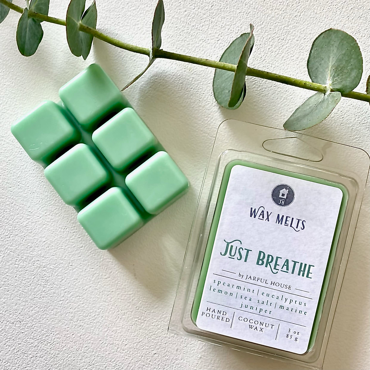 Jarful House Aromatherapy Wax Melts Just Breathe, Relaxing Fresh Scent Eucalyptus Lemon Mint Wax Cubes, Coconut Tarts, Stocking Stuffer Gift