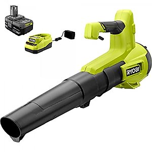 RYOBI ONE+ 18V 100 MPH 325 CFM Cordless Battery Variable Speed Jet Fan Leaf Blower with 4.0 Ah Battery and Charger, GREEN