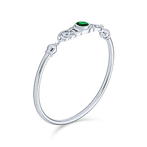 Couples Green Emerald CZ BFF Infinity Irish Celtic Love Knot Bangle Bracelet For Women Teen .925 Sterling Silver