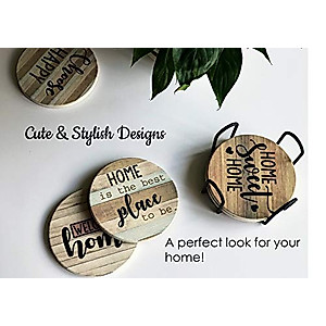 PANCHH Rustic Farmhouse Stone & Cork Coasters for Drinks, Absorbent - Set of 6 Coasters with Holder - Best Housewarming Gifts for New Home Ideas - Cute Kitchen and Coffee Table Décor & Accessories