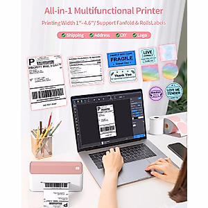 Phomemo Bluetooth Thermal Label Printer 4x6, Wireless Shipping Label Printer for Small Business and Packages for Phone&Pad&PC, Pink Thermal Label Printer for Shopify, Amazon, Etsy, UPS, FedEx