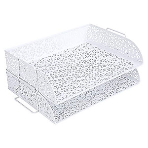 EasyPAG 5 in 1 Desk Organizer Set - 2 Tier Stackable Desk Tray,Letter Sorter, Pen Holder,Business Card Holder and Stick Note Holder,White