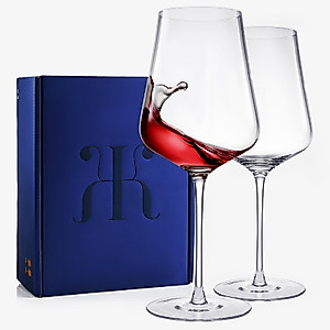 Universal All Purpose Modern Thin Crystal Wine Glasses, Worlds Lightest Wine Glass (88 Grams) Tall Long StemDurable & Resistant | 2 Set Glassware | Handblown & Lead-Free, Stemmed Unique Shape 18oz