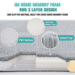 Memory Foam Bathroom Rug Velet Bath Mats Sets 3 Pieces Ultra Soft Non Slip and Absorbent Toilet Mats Set Carpet Washable, Light Grey, Square Pattern