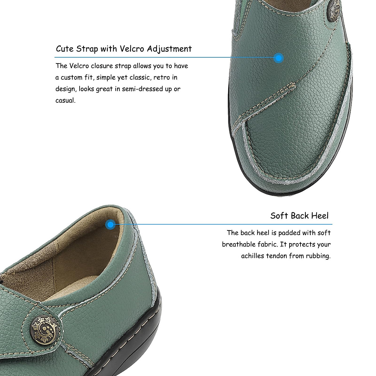 TERRIKAT Women's Classic Casual Green Leather Loafers Cute Moc Toe Slip On Comfort Walking Flats Lightweight Work Shoes 10.5 M US 1202-Lv10.5