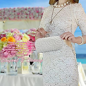 Aovtero Pearl Clutch Bag Bride Purse Women Wedding Prom Evening Bags Full Beaded Handbag with Chain (Ivory White)