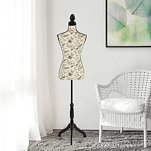 Female Body Model Torso 60-67Inch Height Adjustable, Woman Body Torso Clothing Display Manikin with Tripod Stand for Sewing Dress Jewelry Market Shop Display… (Printing)